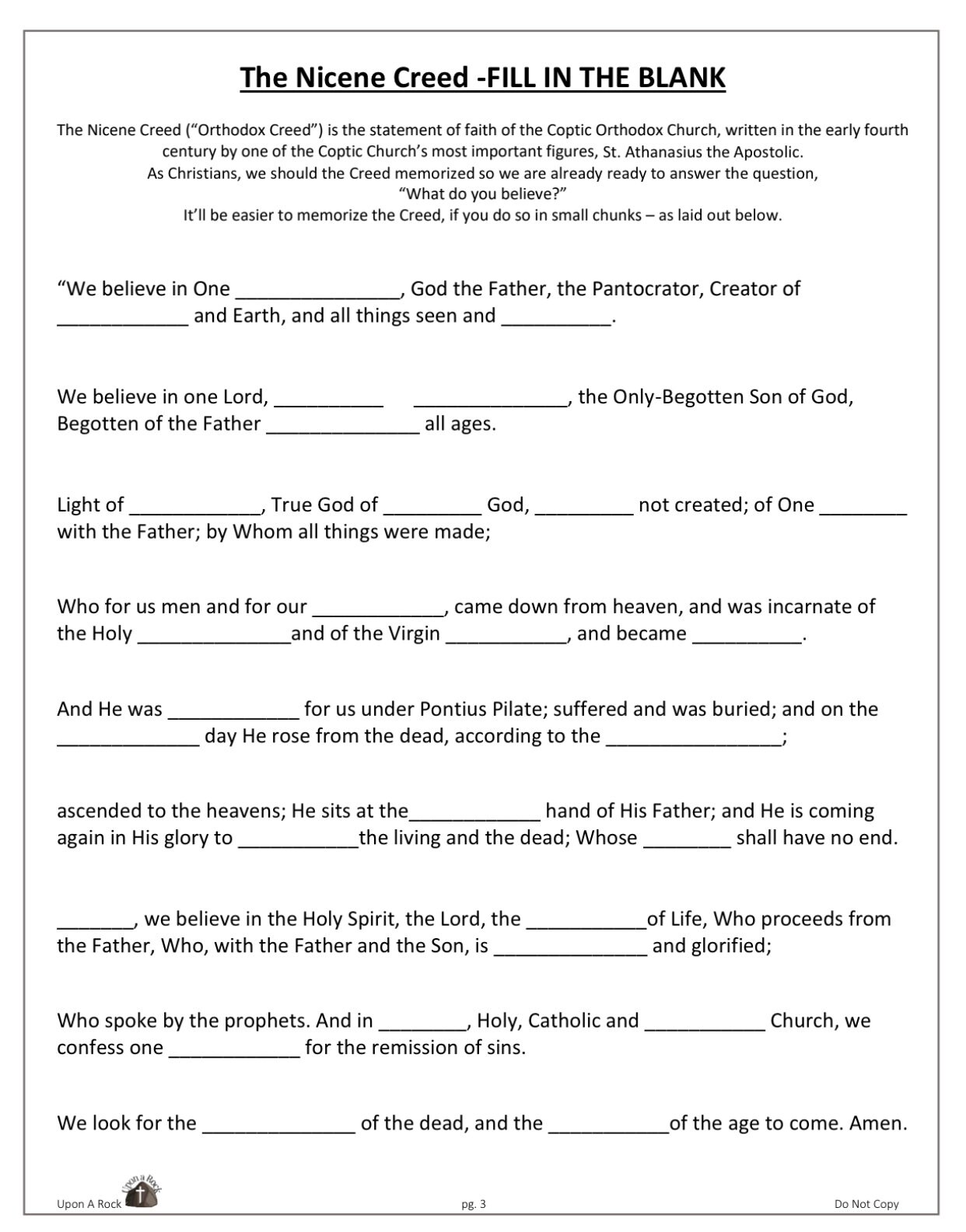 Nicene Creed Activity Pack - Etsy