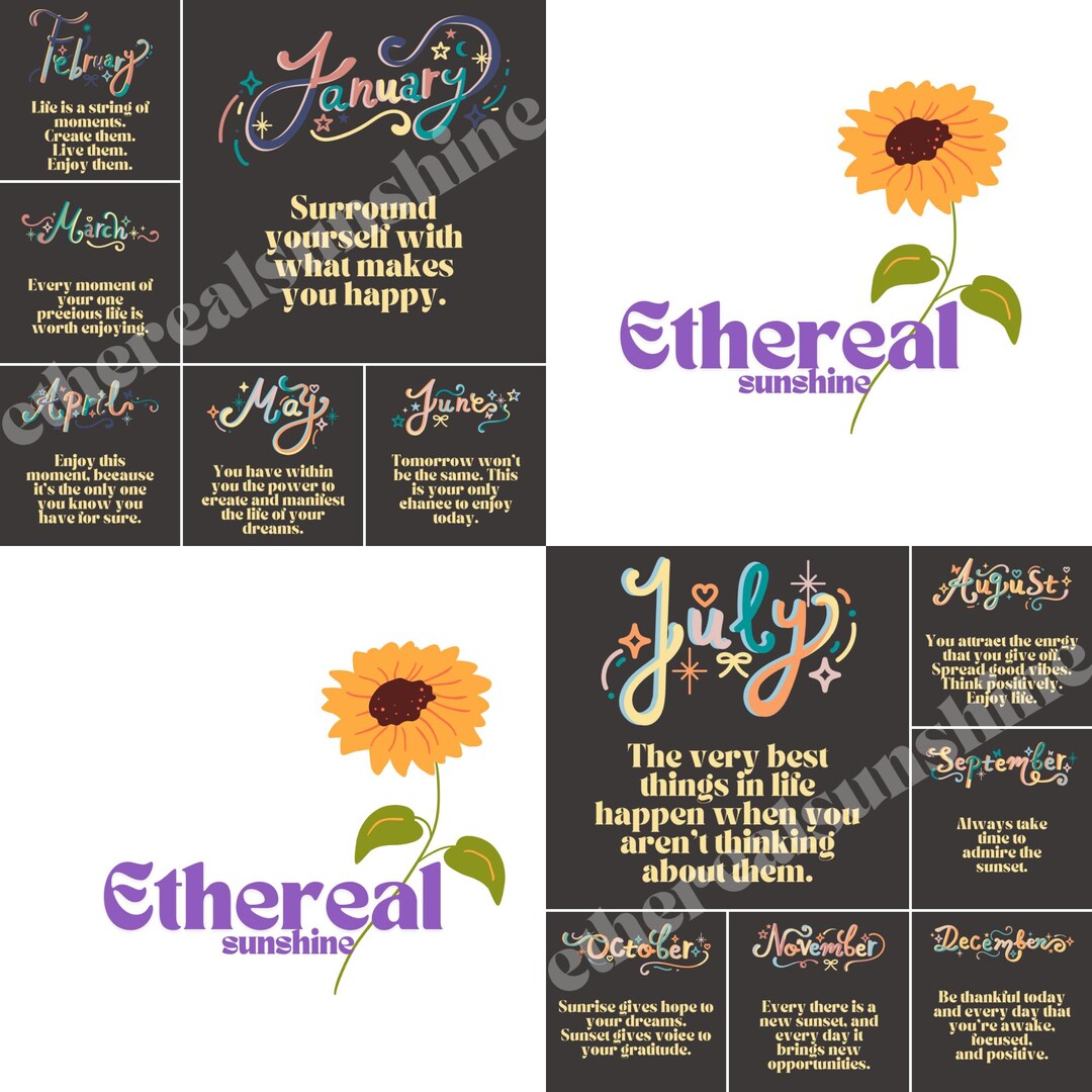 12 Months of Reminder Digital Poster Ethereal Sunshine Quotes ...