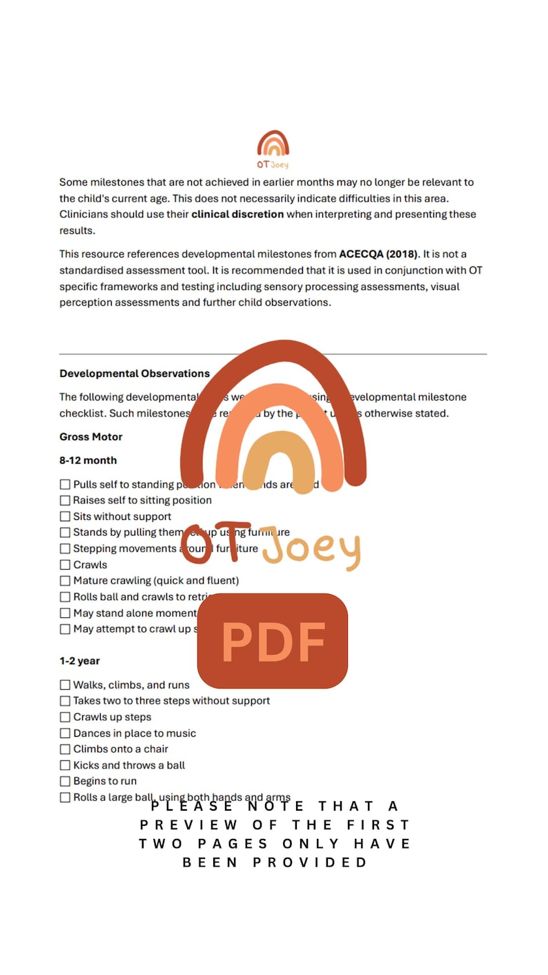 Milestones & Sensory Questionnaire (PDF)- Assessment AND Report ...