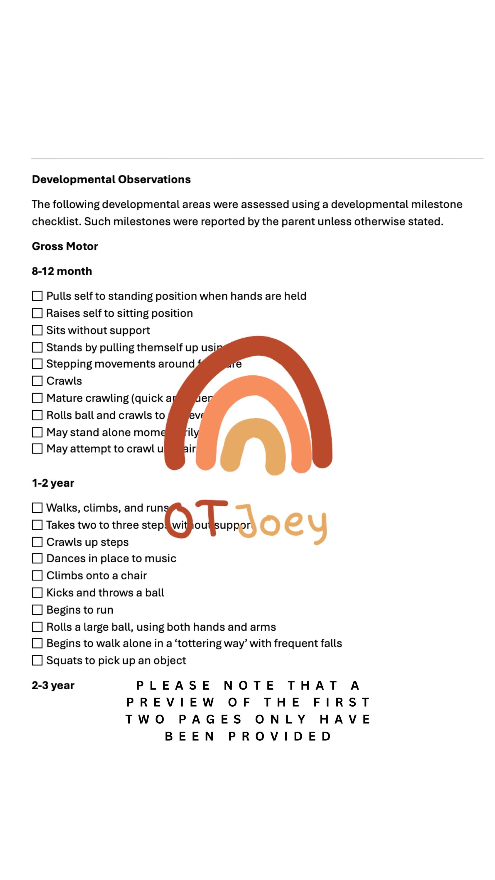 Developmental Milestone Checklist (WORD)- Assessment AND Report ...