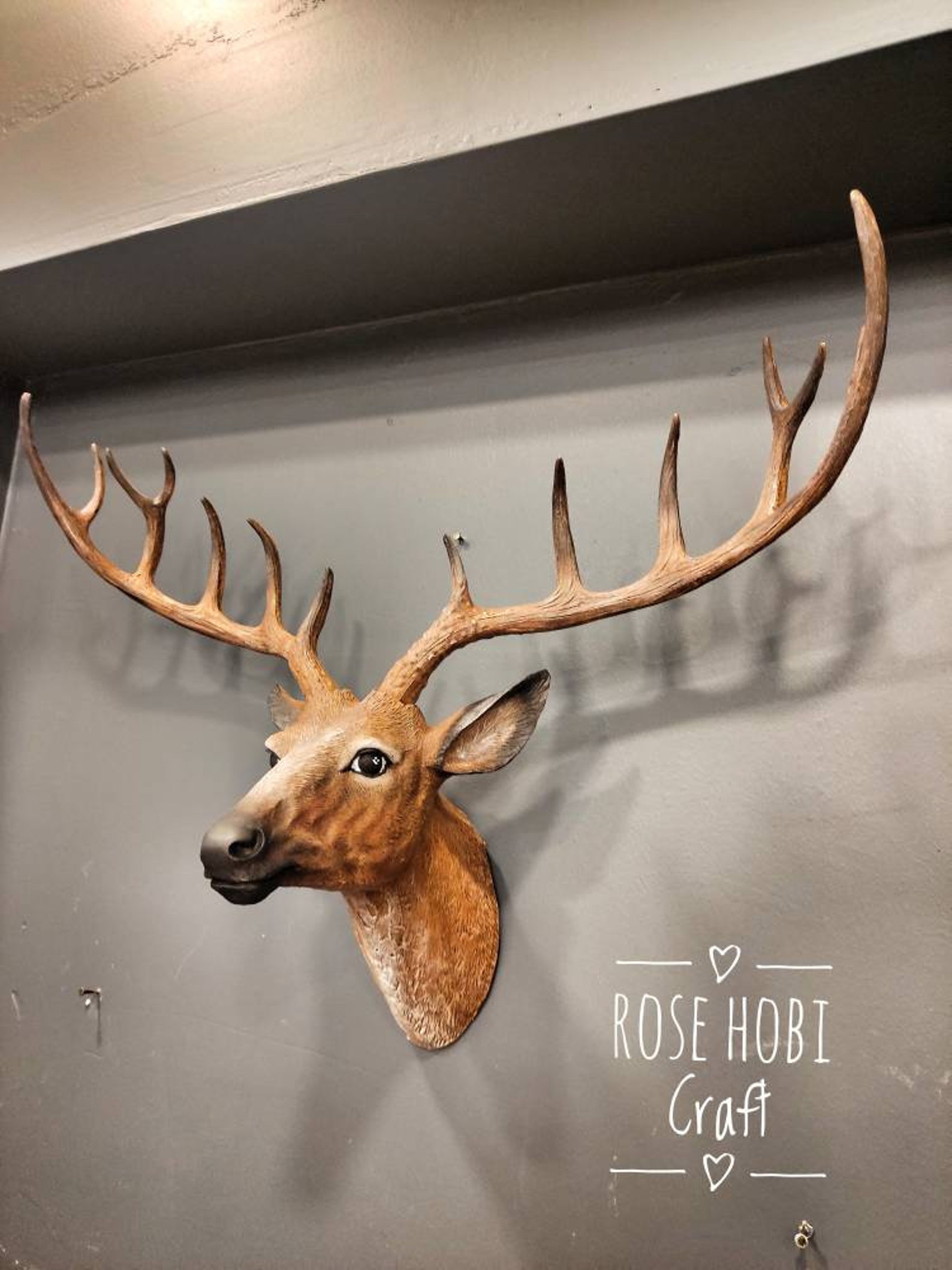 Deer Head Wall Bust, Realistic Deer Giant Bust, Elegant Fireplace Decor ...