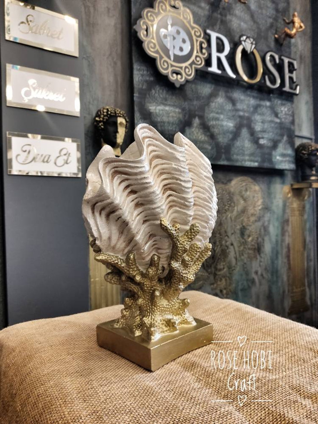 Large Mussel Shell Vase on Coral Moss Statue Antique Vase - Etsy