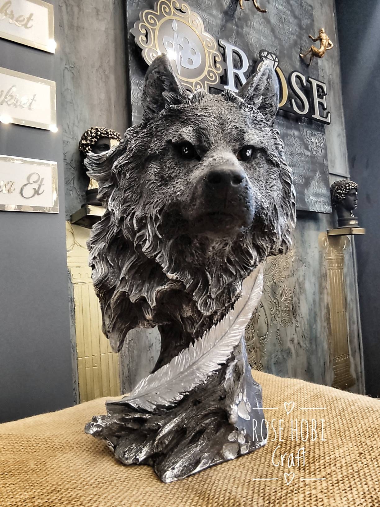 Wolf Bust Statue, White and Gray Wolf Sculpture, Animal Statue, Gift ...