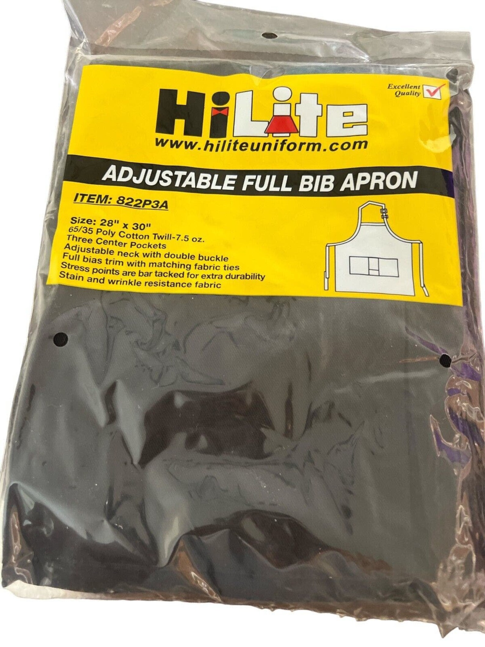 Hi Lite Adjustable Fullbib Apron #822P3A 28x30 3 Pockets Black NEW ...