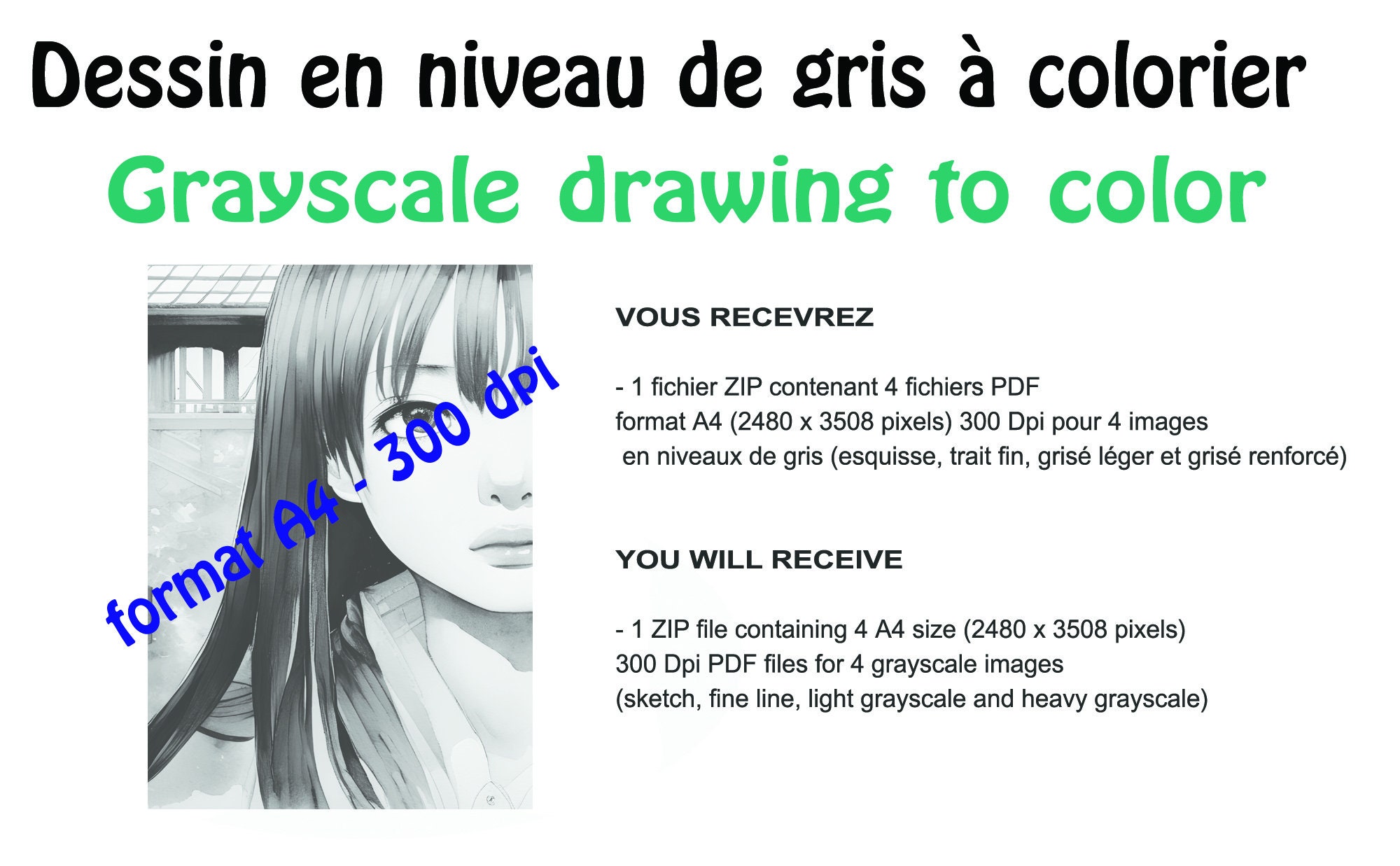 Dibujo para colorear en escala de grises PDF descargable e imprimible a ...
