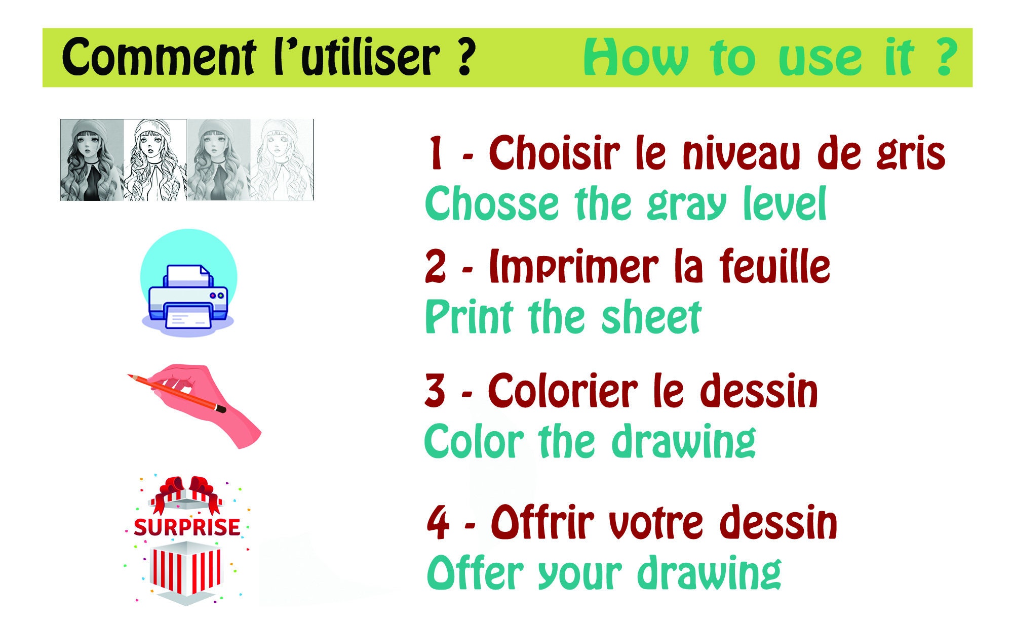 Grayscale Drawing to Color PDF Downloadable and Printable at Will 4 ...