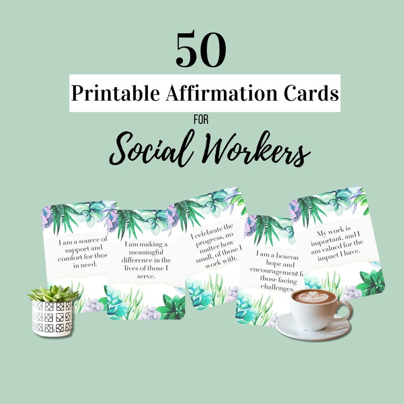 50 Affirmation Cards Digital Download for Social Workers , Mindfulness ...