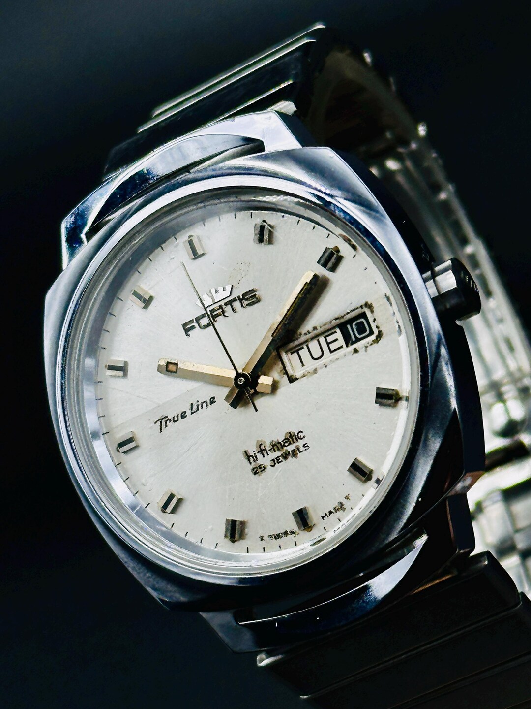 Vintage Fortis True Line Hi Fi Matic Silver Dial Day/date 25 Jewels ...