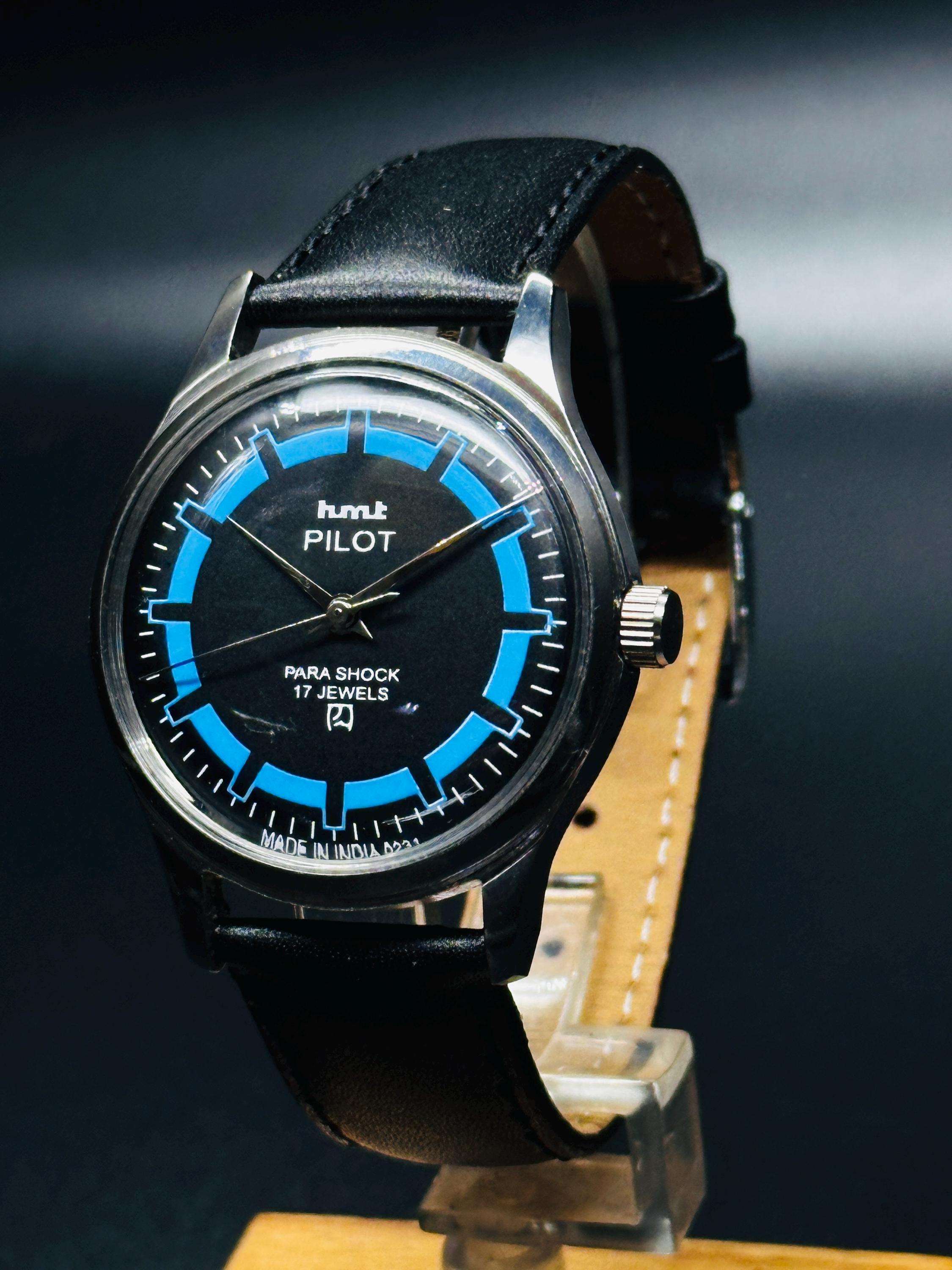 Vintage HMT Pilot Watch: Blue Dial, 17 Jewels, Hand Winding - Etsy