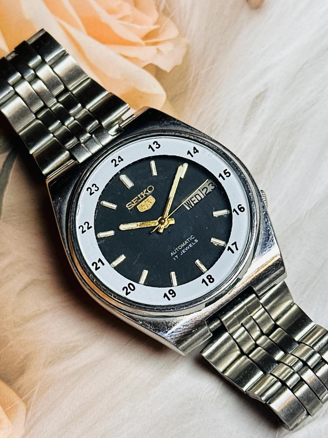 Vintage Seiko 5 Automatic Railway Time Silver Case Day/date Caliber No ...