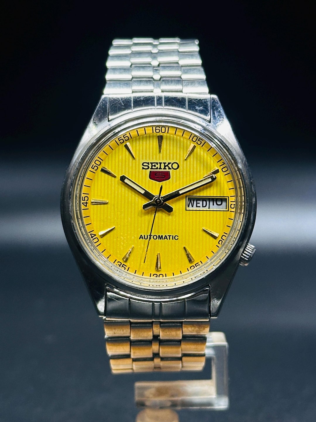 Rare Vintage Seiko 5 Automatic Yellow Dial Silver Case Day/date Caliber No.6309a Men's Wrist ...