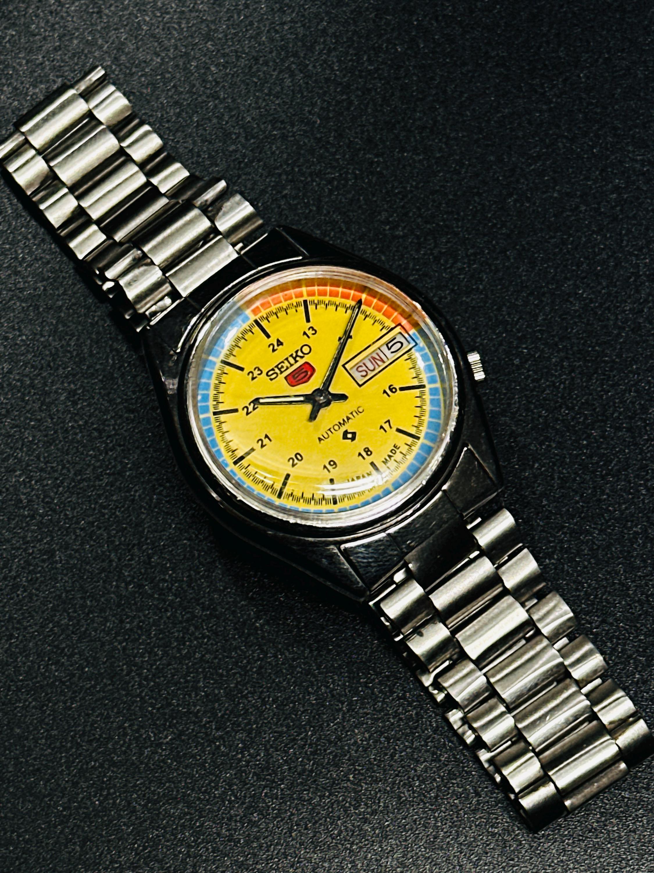 Rare Vintage Seiko 5 Automatic, Yellow Dial ,silver Case Day/date Caliber No.7009a Men's Wrist ...