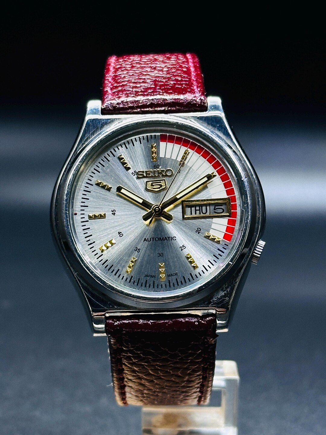 Rare Vintage Seiko 5 Automatic Silver Racer Dial Silver Case Day/date ...