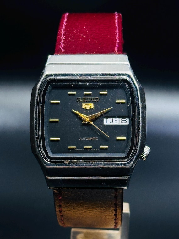 Rare Vintage Black Seiko 5 Automatic Old Dial, Silver… - Gem