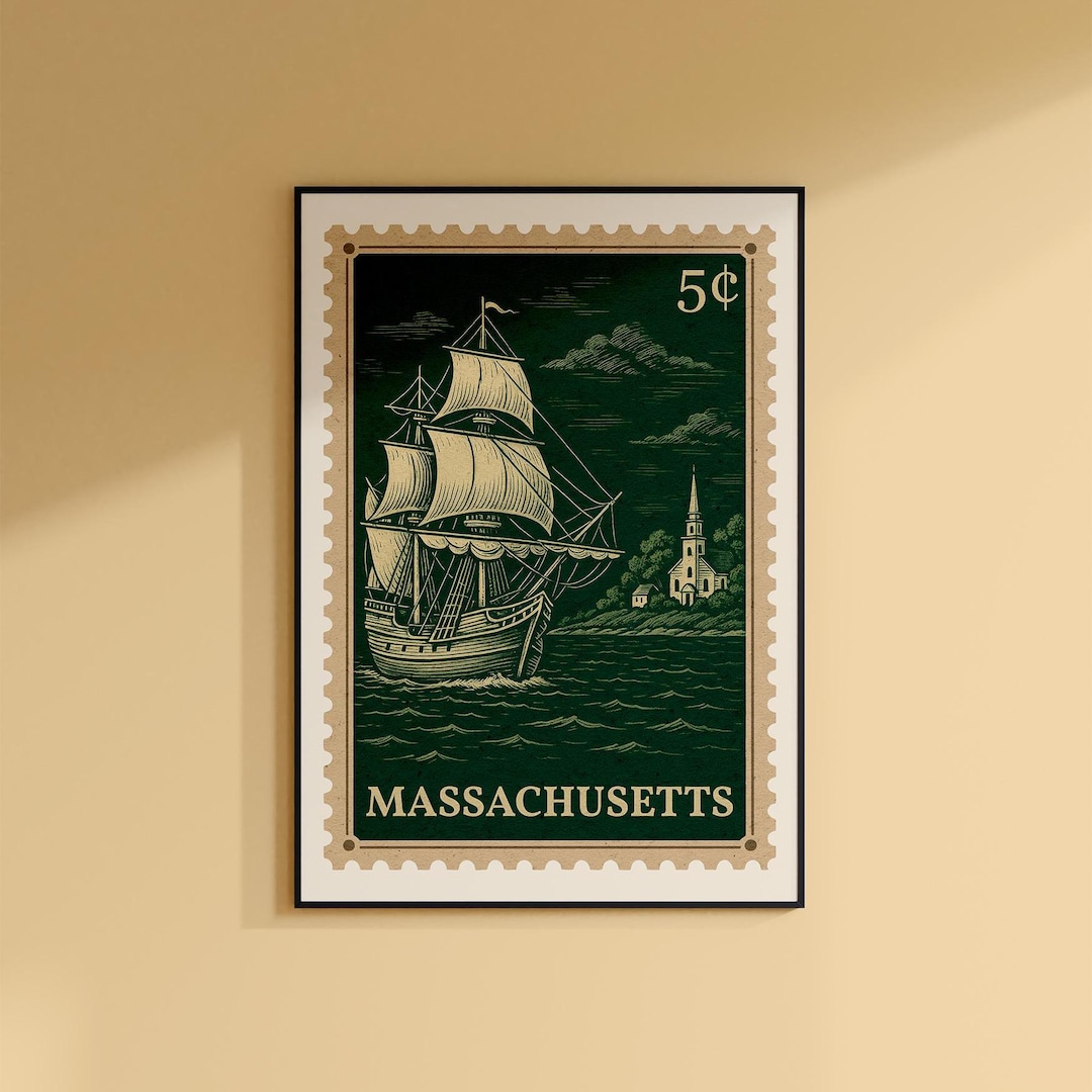 Massachusetts State Stamp Print: Vintage Travel Poster Art (digital ...