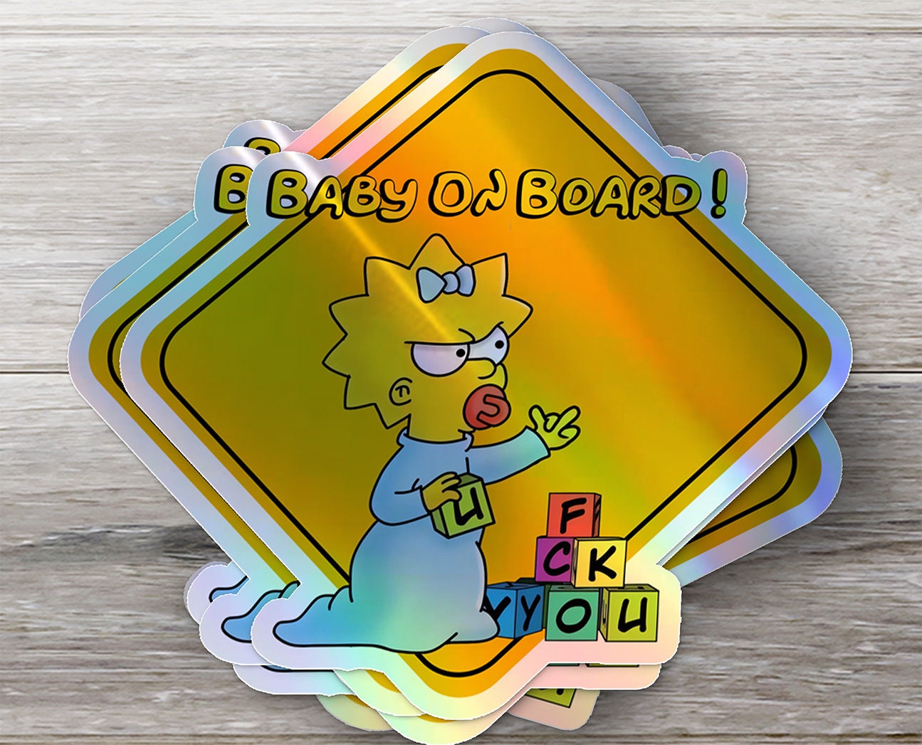 Baby-on-board-sticker-yellow-background-maggie Simpson-car-sticker ...