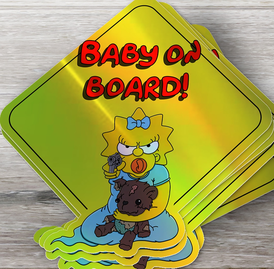 Baby-on-board-sticker-yellow-background-maggie Simpson-car-sticker ...