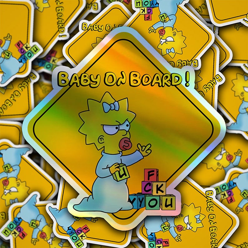 Baby-on-board-sticker-yellow-background-maggie Simpson-car-sticker ...