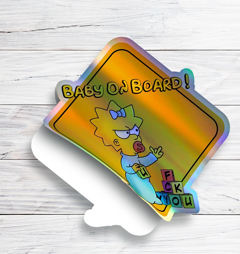 Baby-on-board-sticker-yellow-background-maggie Simpson-car-sticker ...