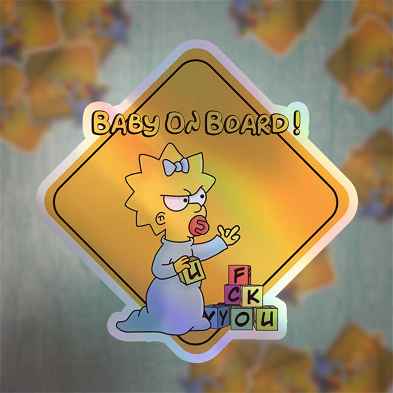 Baby-on-board-sticker-yellow-background-maggie Simpson-car-sticker ...