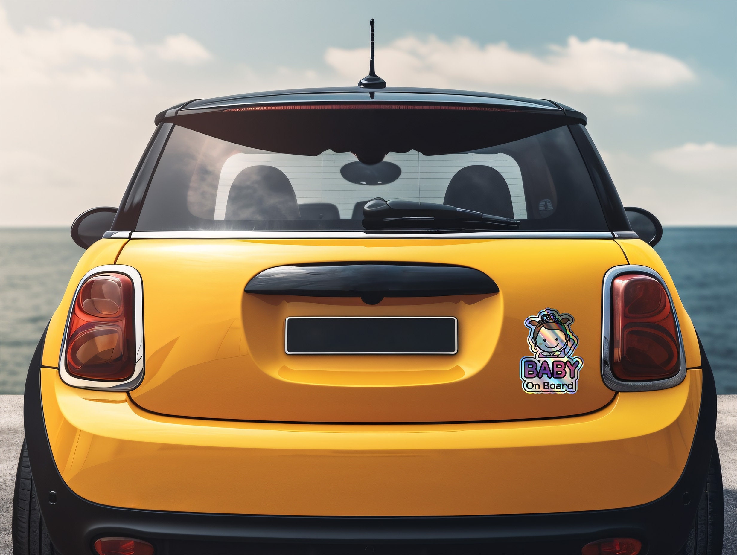 Baby on Board Car Sticker Baby Princess Character Design Holographic ...