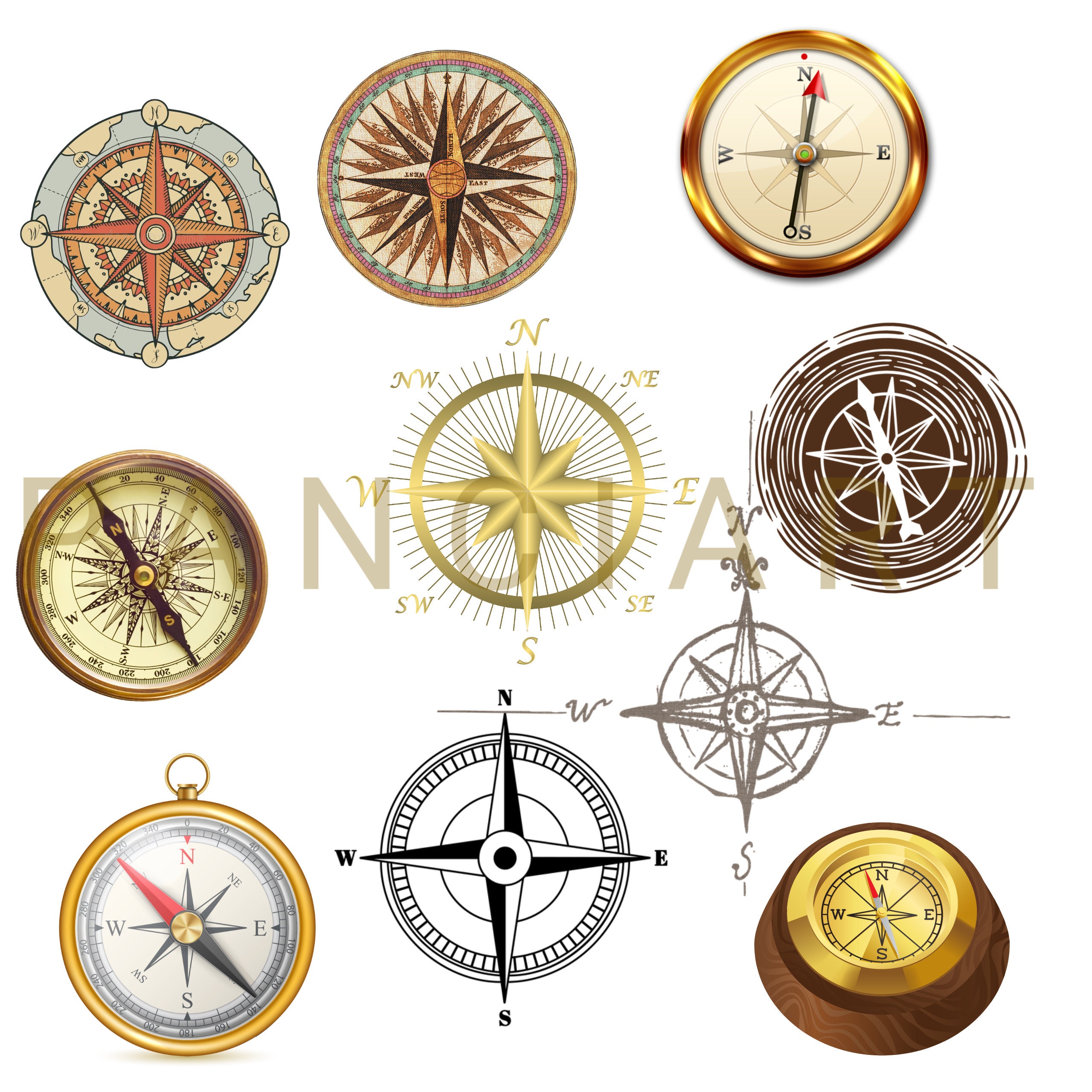 10 Pieces Compass PNG Cut Files | Instant Download - Etsy
