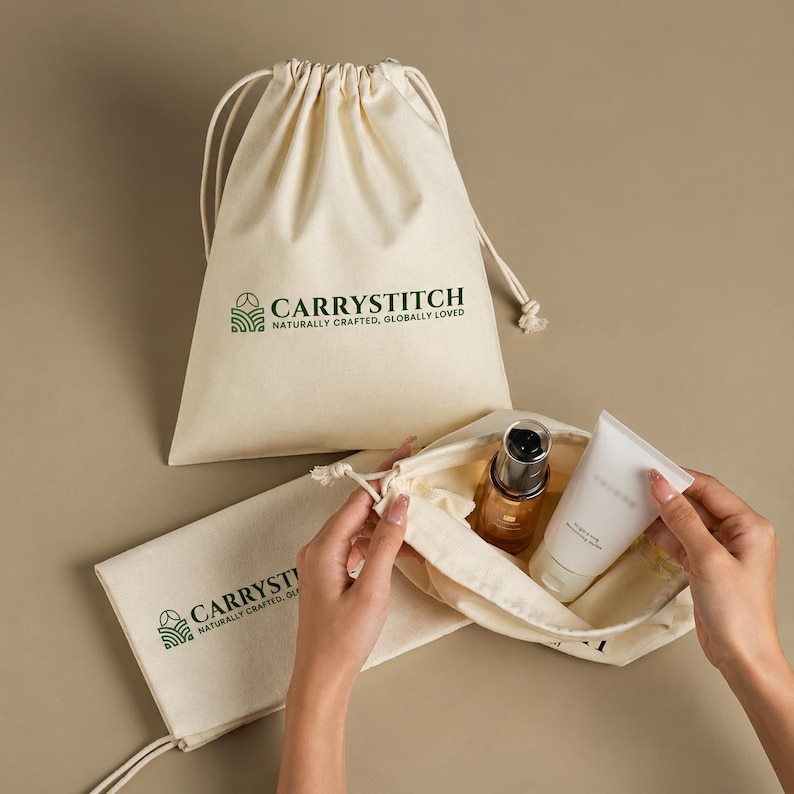 Custom Logo Cotton Drawstring Bags, Personalized Pouches, Wedding ...