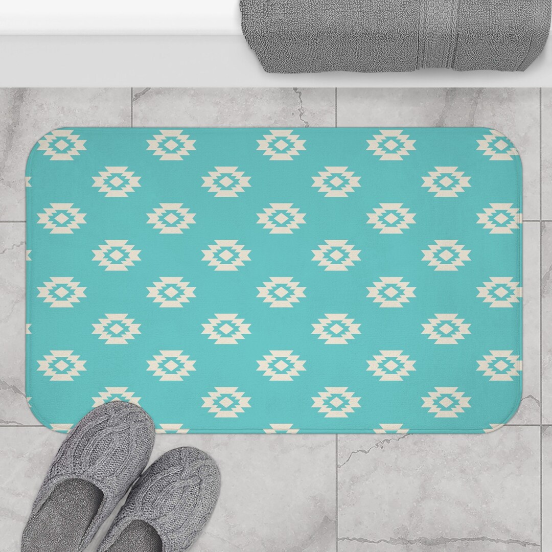 Turquoise Aztec Bath Mat, Bathroom Set shower Curtain, Bath Mat Towels ...