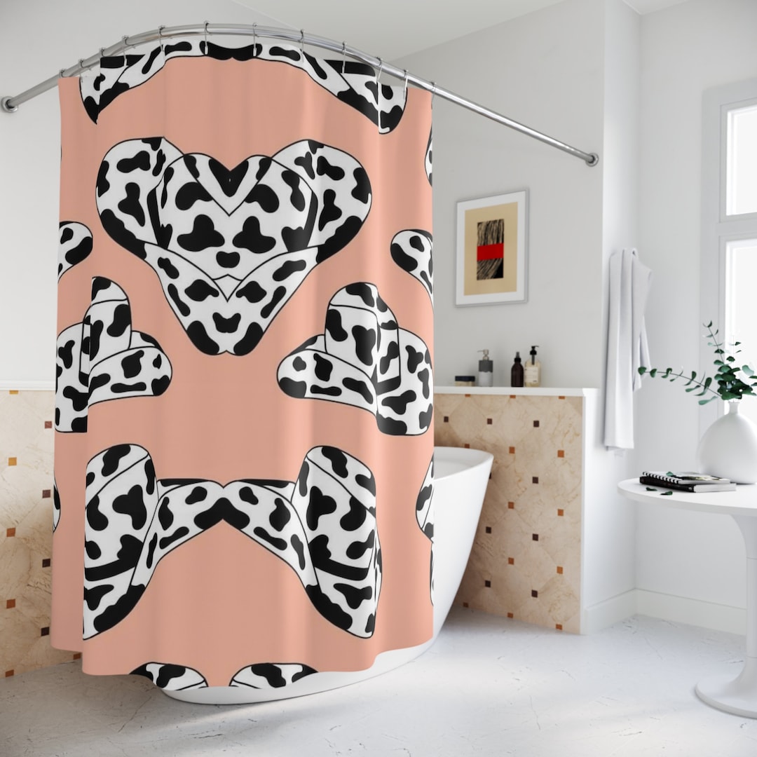 Cow Print Cowboy Hat Shower Curtain, Western Bathroom Décor, Cowgirl ...