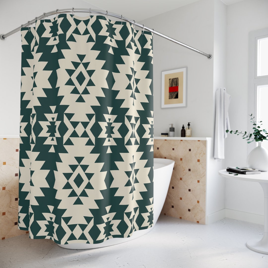 Green Aztec Bathroom Set shower Curtain, Bath Mat Towels, Aztec Bath ...
