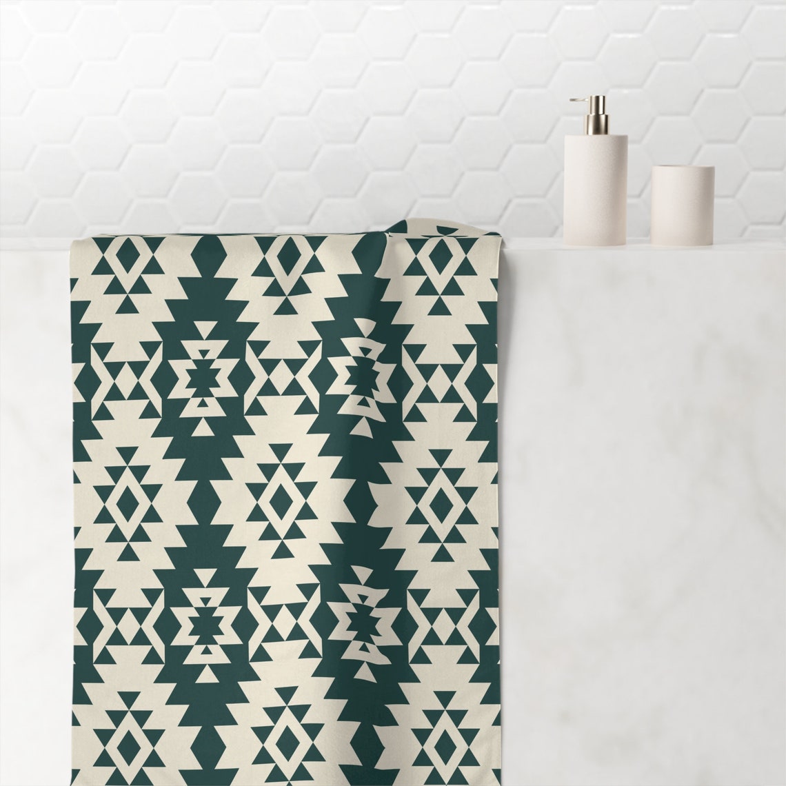 Green Aztec Bathroom Set shower Curtain Bath Mat Towels - Etsy