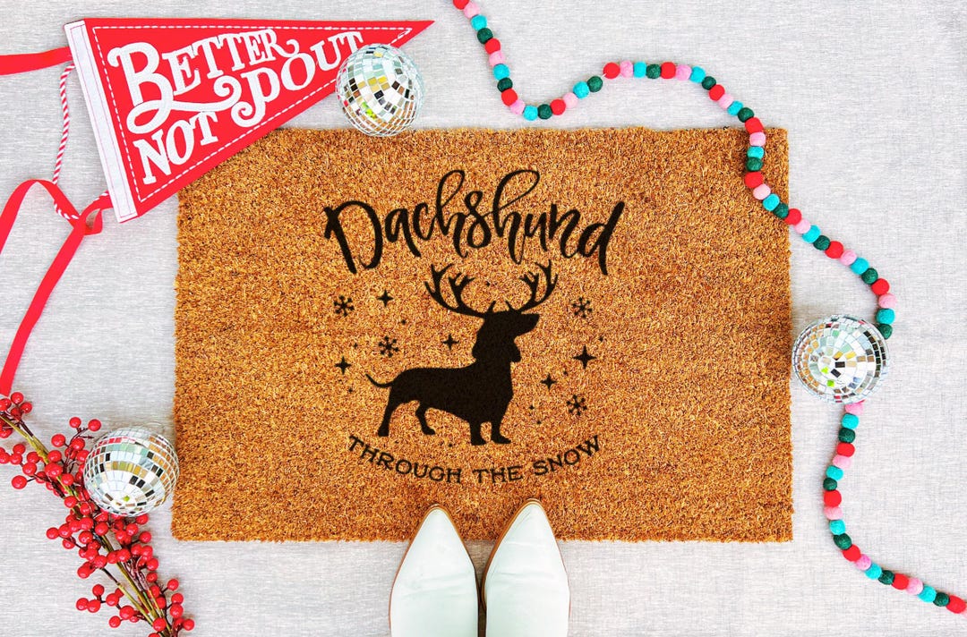 Dachshund Through the Snow Welcome Mat, Christmas Dog Entry Decor ...