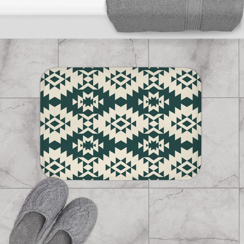 Green Aztec Bathroom Set shower Curtain Bath Mat Towels - Etsy