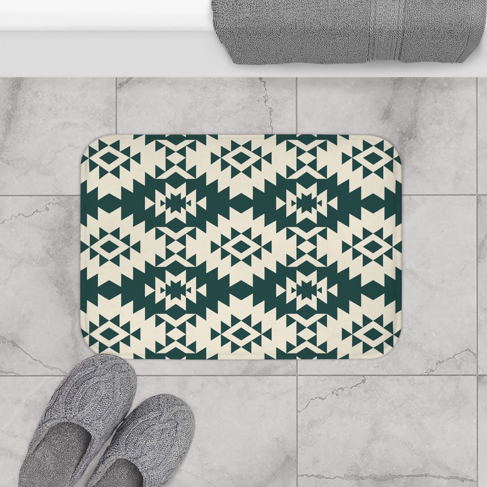 Green Aztec Bathroom Set shower Curtain Bath Mat Towels - Etsy