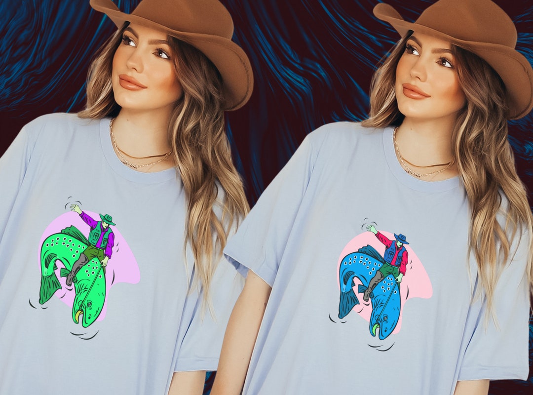 Cowboy Buckin Trout T-shirt Cowboy Riding Fish Tee NFR - Etsy