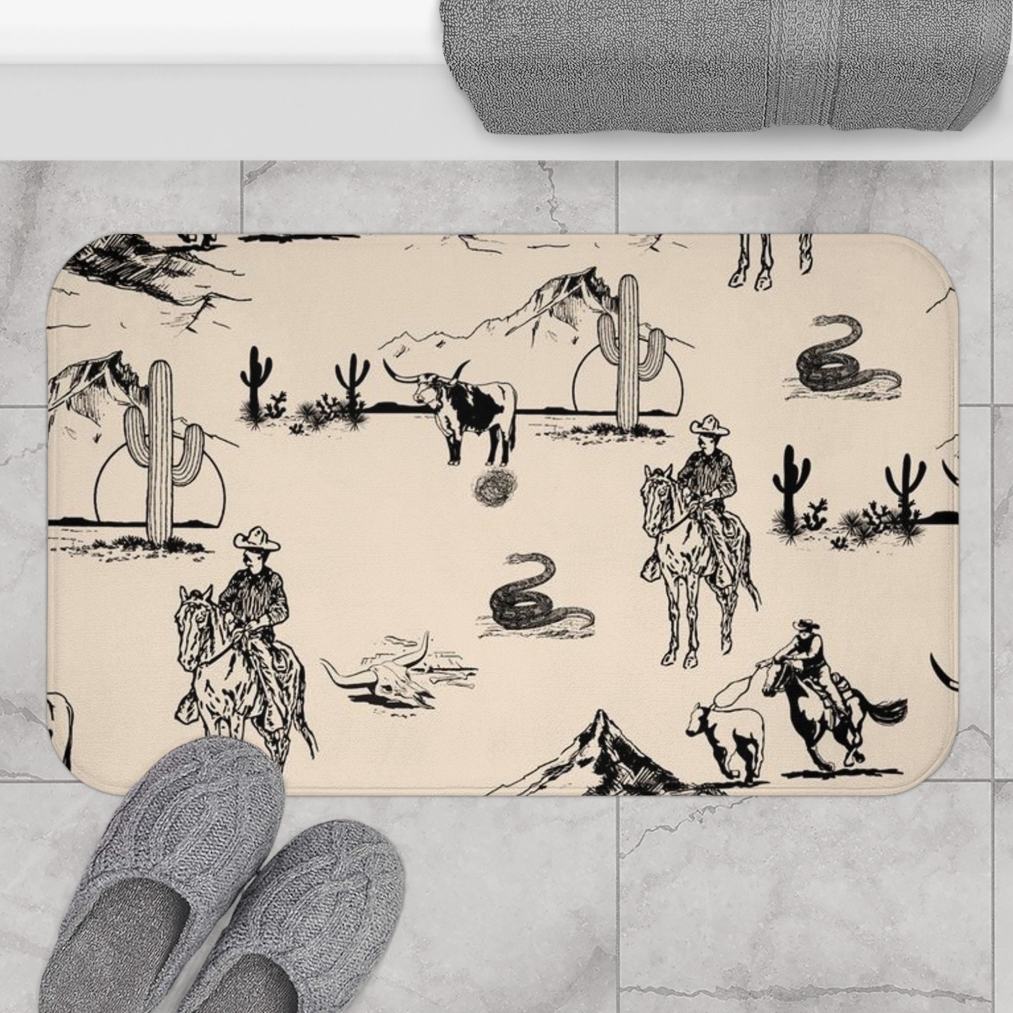 Western Cowboy Bathroom Set shower Curtain, Bath Mat Towels, Cowboy ...