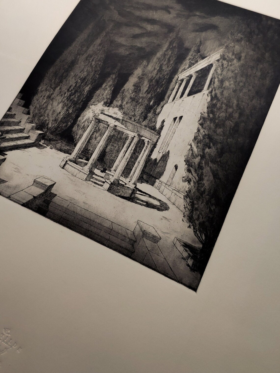 Detailed Original Medium-sized Etching Engraving With Embossed Stamp ...