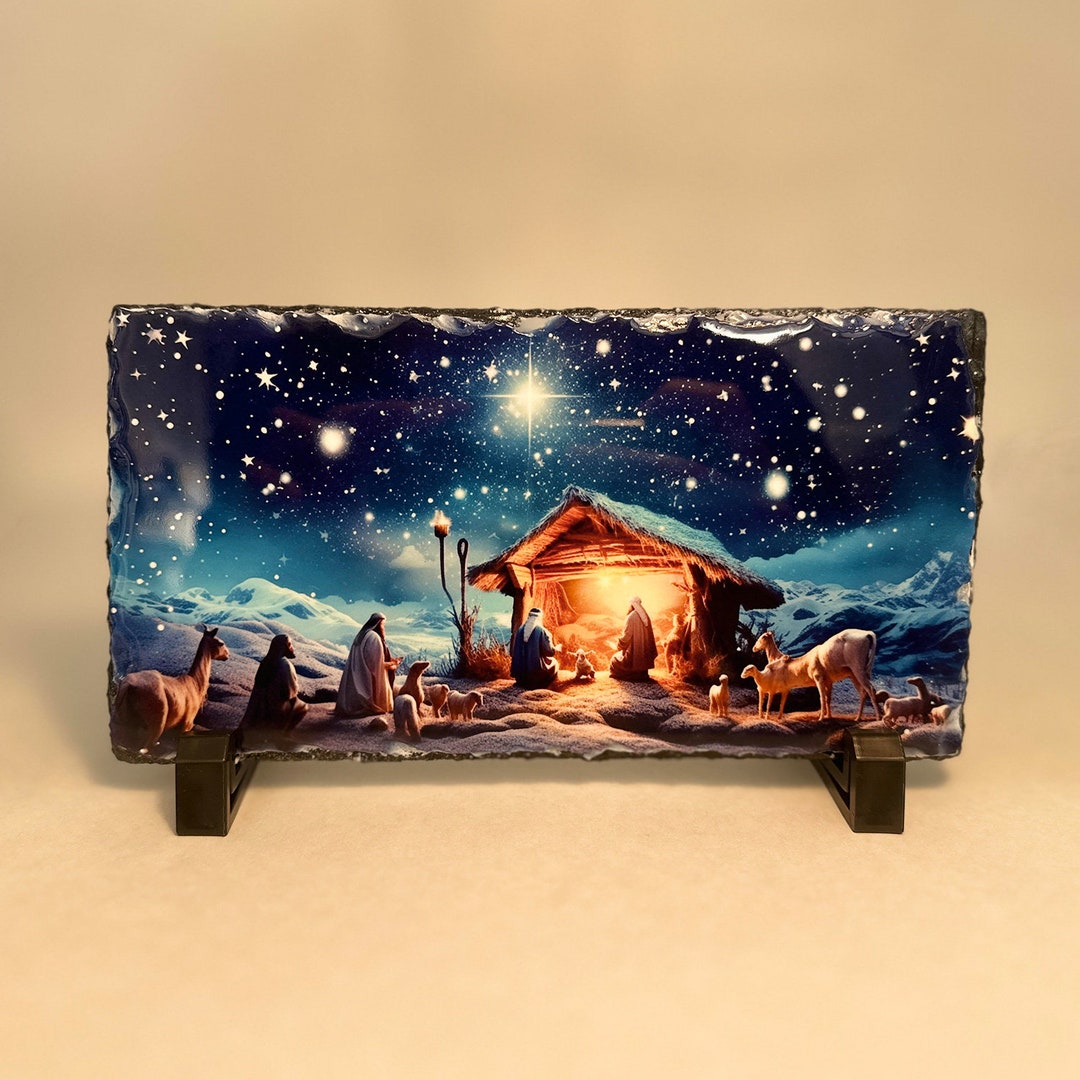 Birth of Jesus Under a Starry Sky. Representation of the Nativity ...