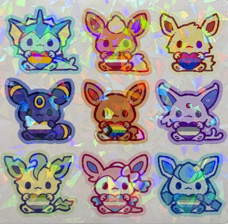 Eeveelution Pride Sticker Decal Pack, Pokemon, Eevee, Vaporeon, Jolteon ...