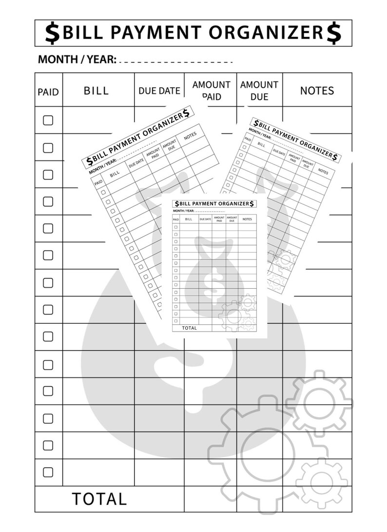 Bill Tracker, Digital Download, Printable, Log for Bills, Transaction ...