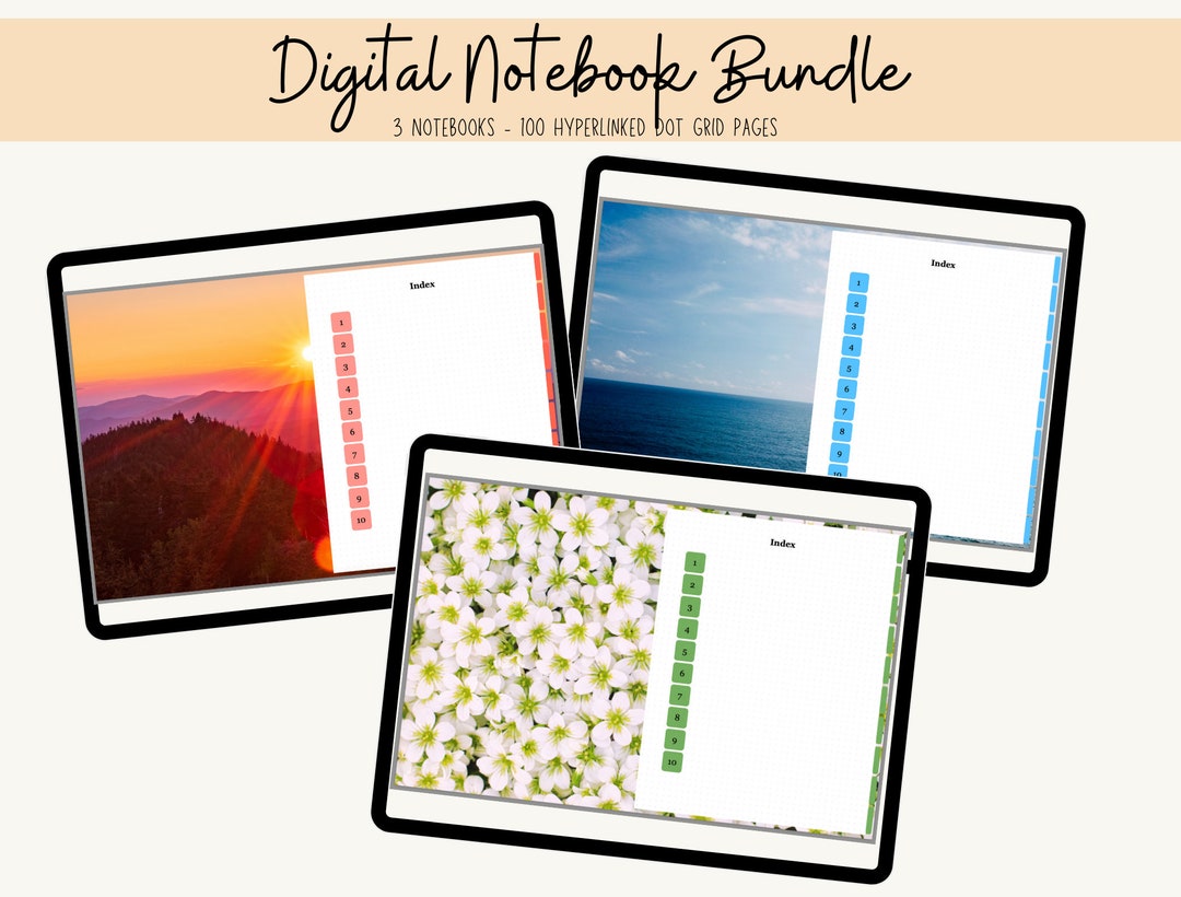 Digital Notebook Bundle, 3 Notebooks, 100 Pages, Dot Grid, Compatible ...