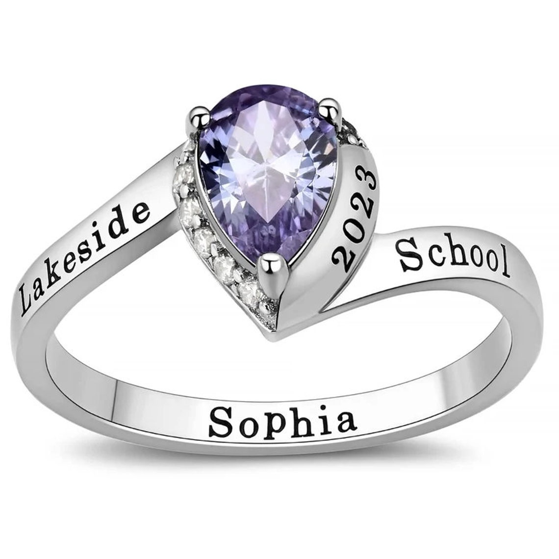 Pear Cut Simulated 925 Sterling Silver High School Class Ring ...