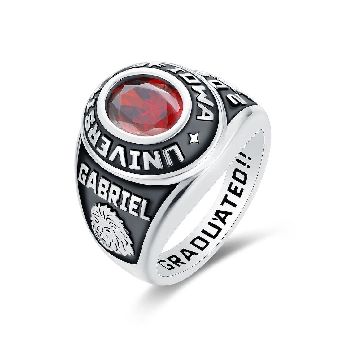 Customizable Class Rings for Men High School College Ring, 925 Sterling ...