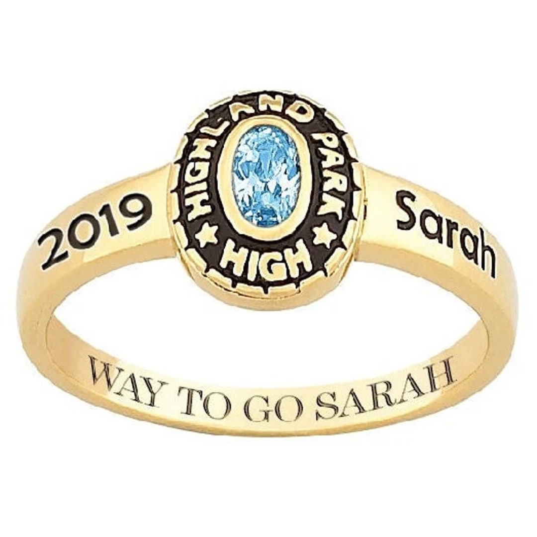 Graduation Gift for Son, 14K Gold Plated Silver Oval Stone Class Ring ...