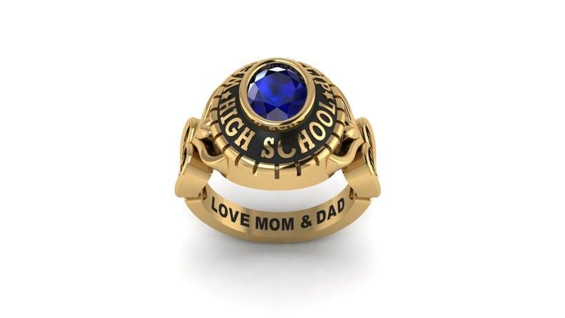 High School Class Ring 2026 Custom Gold Graduation Ring With Blue Stone ...