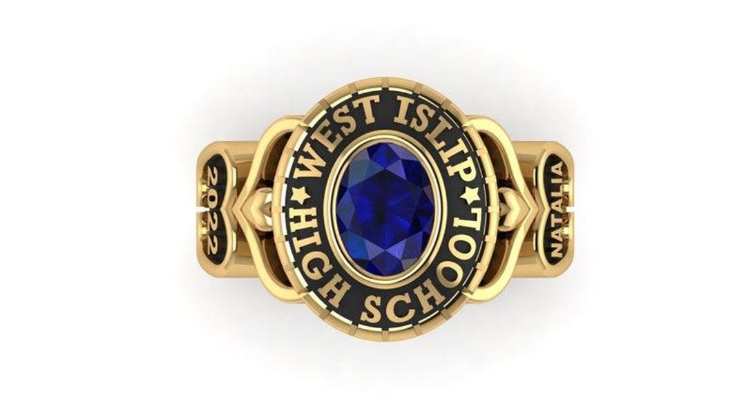 High School Class Ring 2026 Custom Gold Graduation Ring With Blue Stone ...