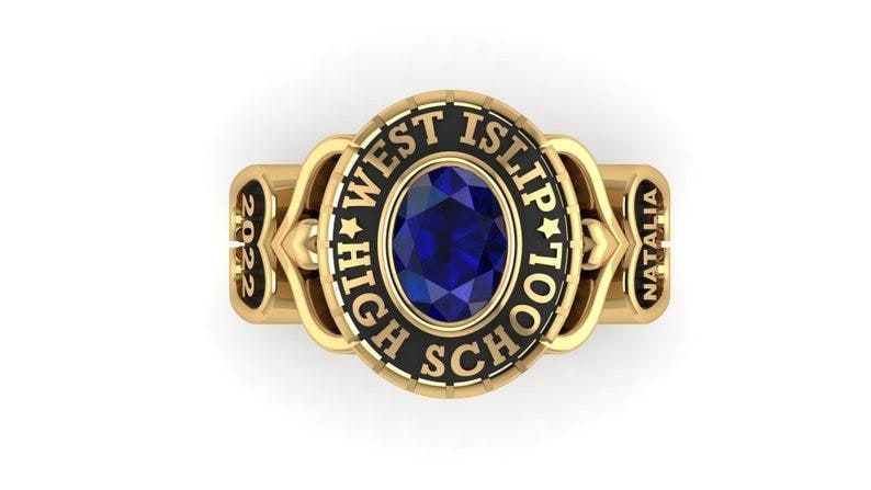 High School Class Ring 2026 Custom Gold Graduation Ring With Blue Stone ...