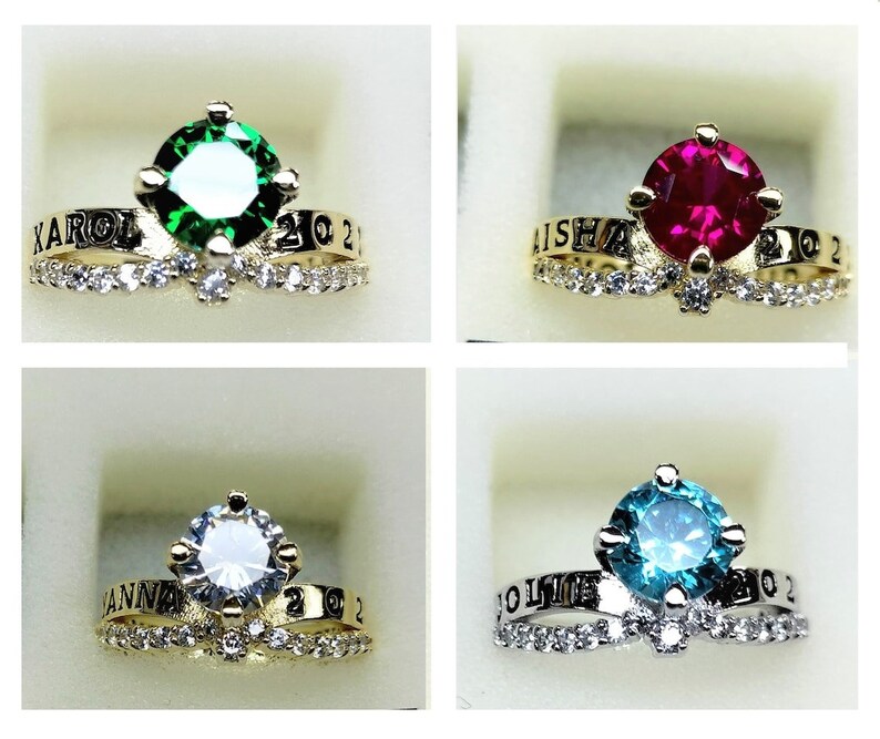 925 Sterling Silver Customized Class Ring for Women, High School and ...