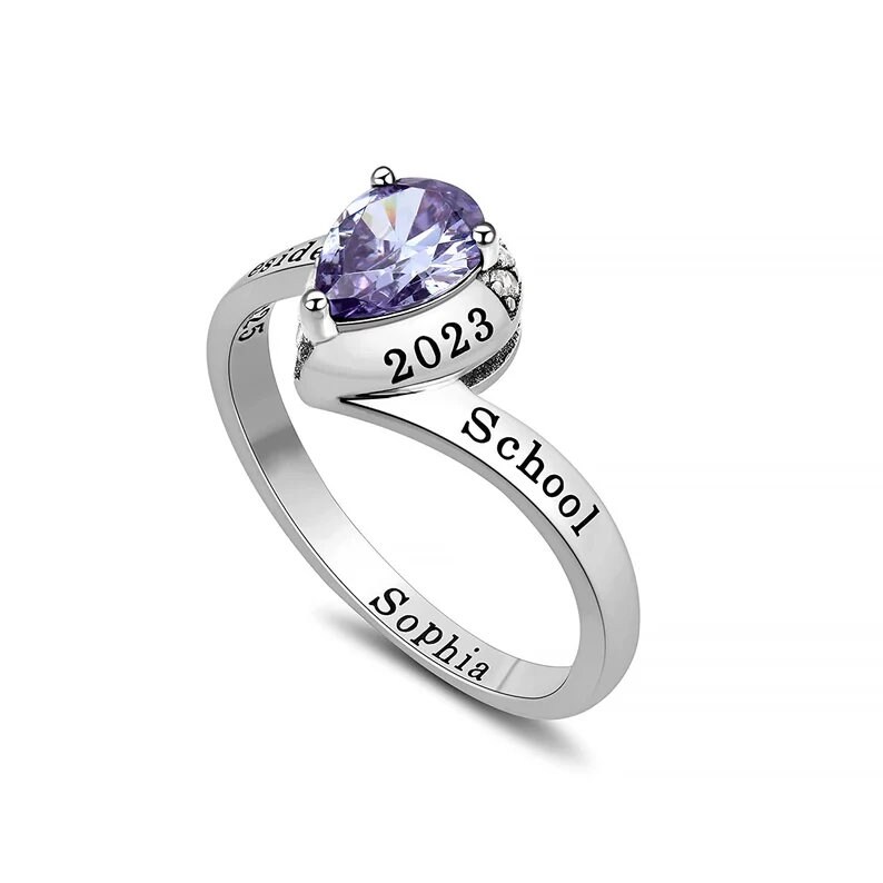 Pear Cut Simulated 925 Sterling Silver High School Class Ring ...