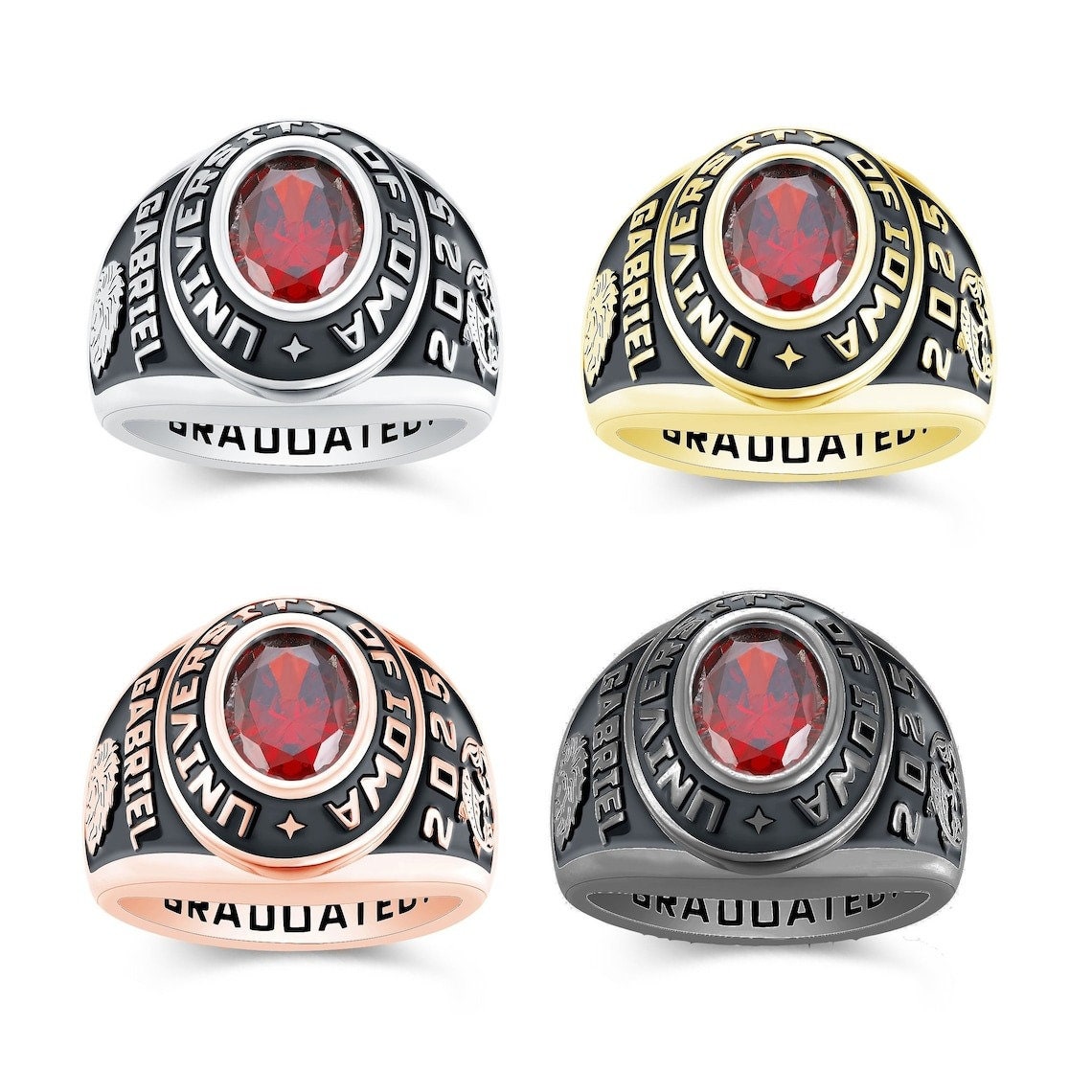 Customizable Class Rings for Men High School College Ring, 925 Sterling ...
